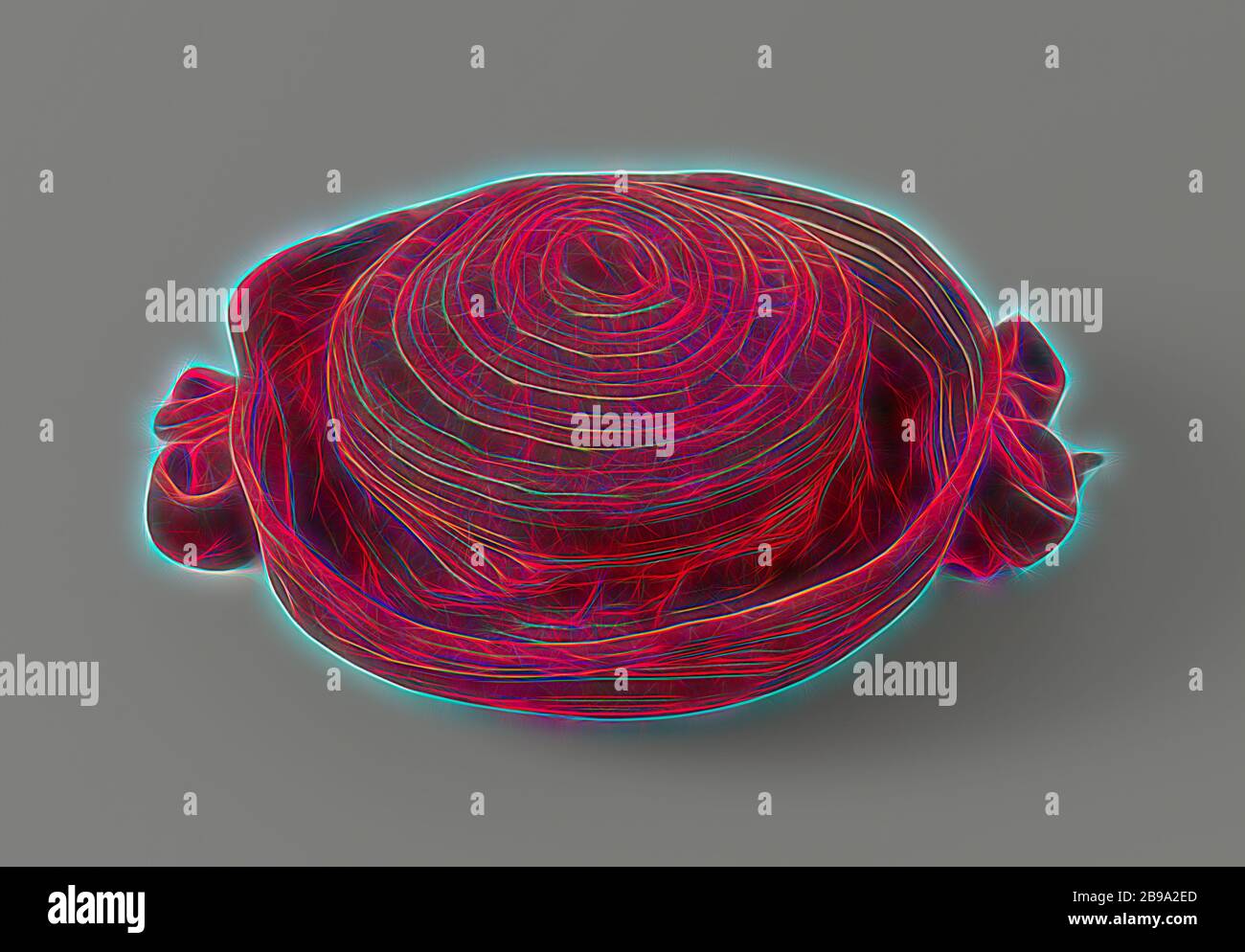 Wine-red velvet hat, topstitched, with a flat straight ball and raised ...