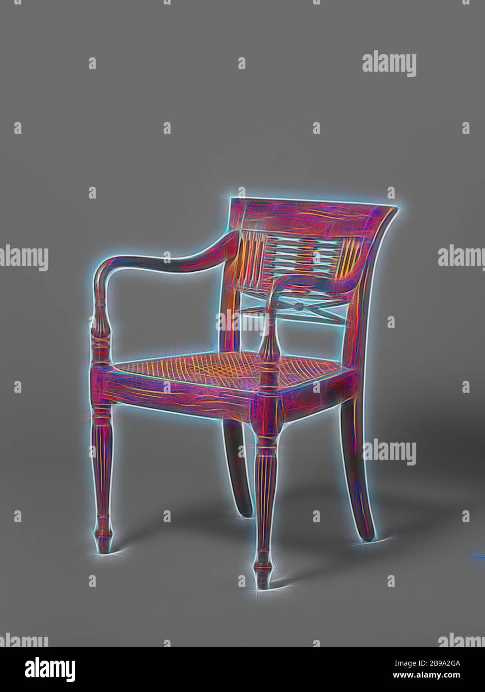 Armchair made of teak and rattan covered seat, so-called 'Raffles ...