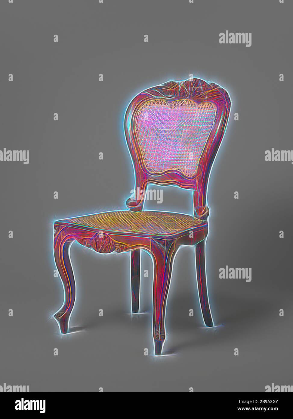 Chair in neo-rococo style of djati wood, seat and backrest covered with ...