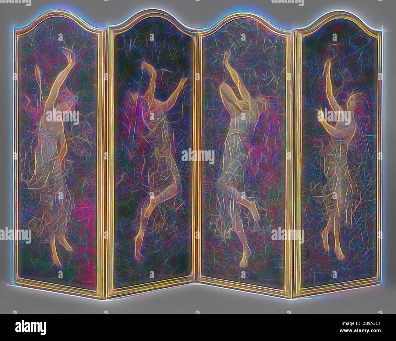 Screen with Dancing Figures Room screen, four-stroke, painted with 'A ...