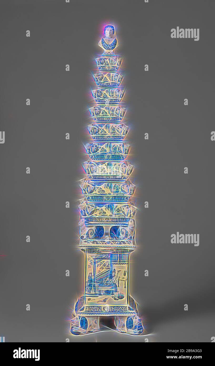 Flower pyramid, Top figure of faience flower pyramid, female bust ...