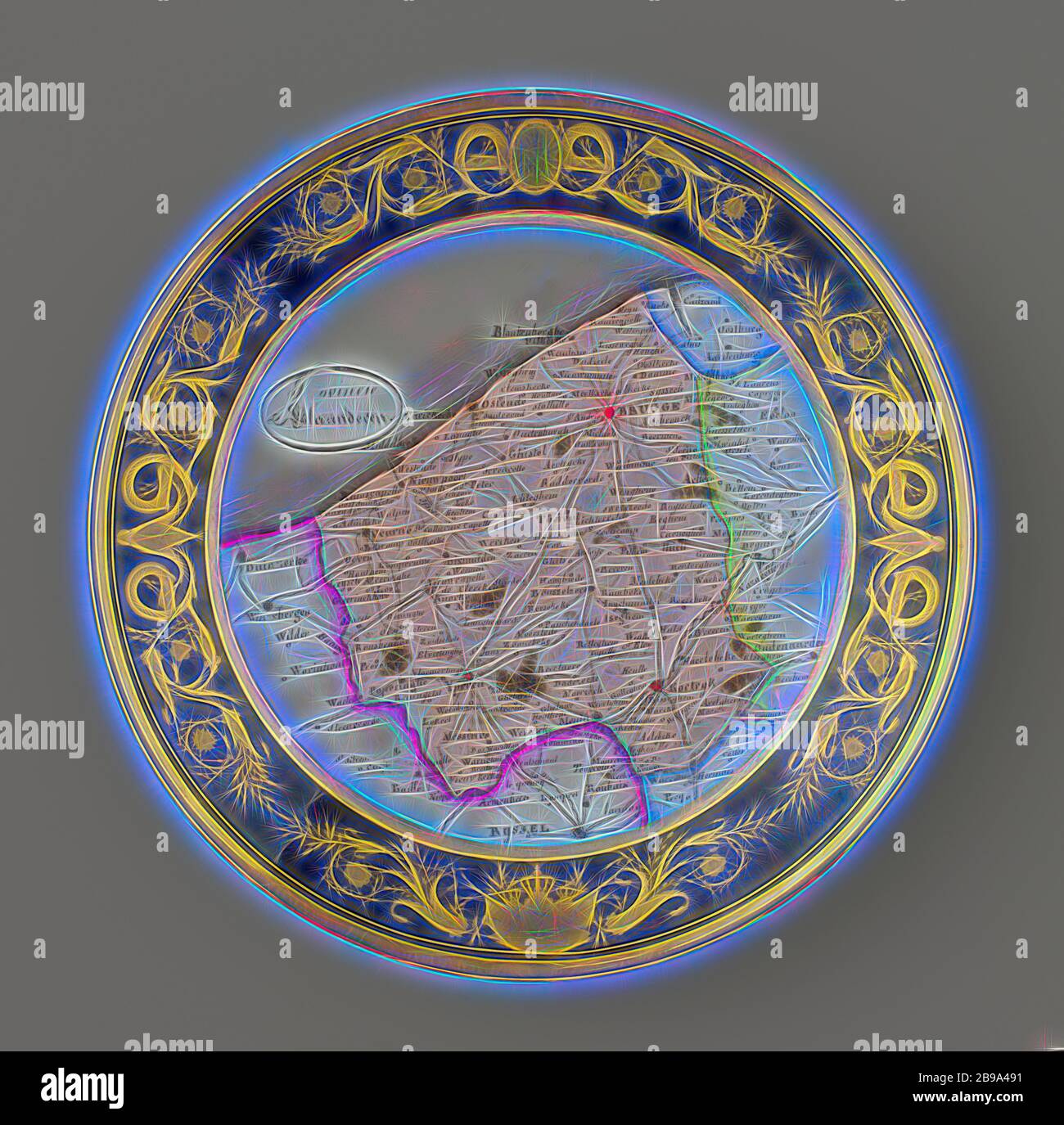 18 plates, each decorated with a Netherlandish province, Plate with a ...