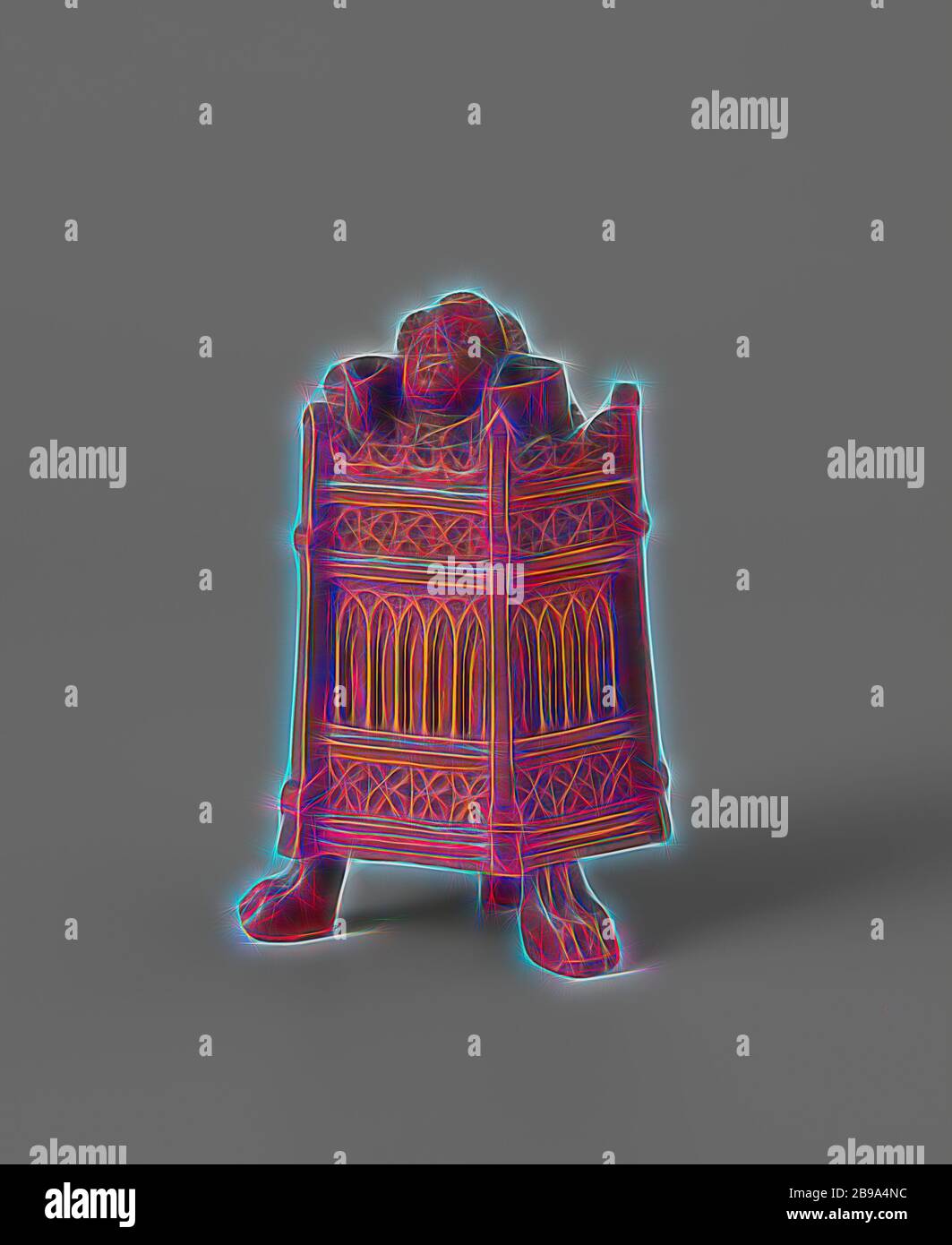 Inkpot with a Monk in a Pulpit, A five-sided inkpot, from a solid cube ...