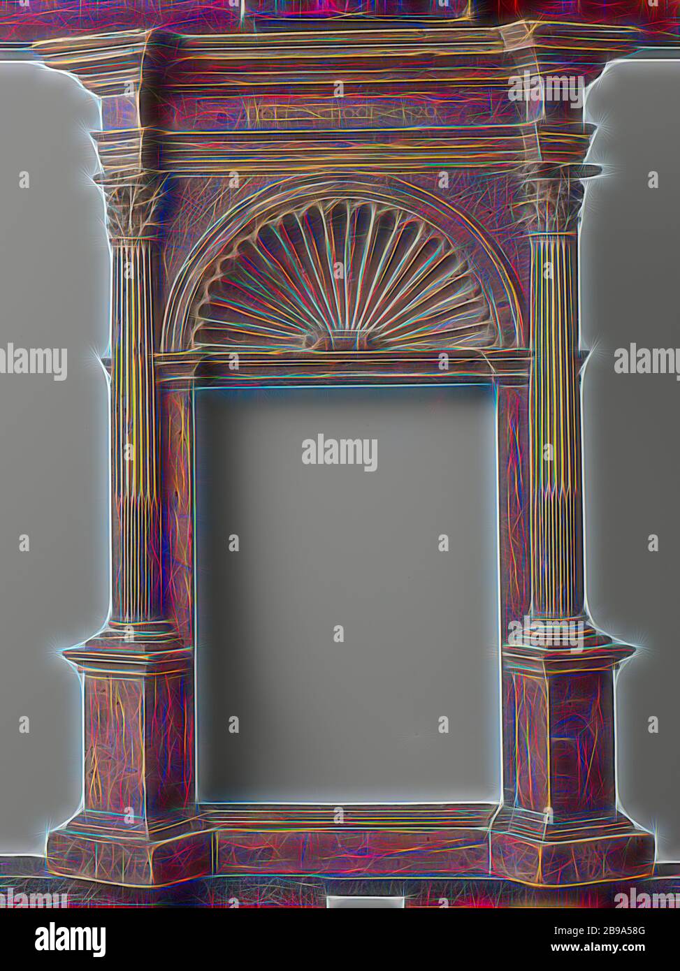 Paneling, with Corinthian columns placed on corner piedstals, with an ...