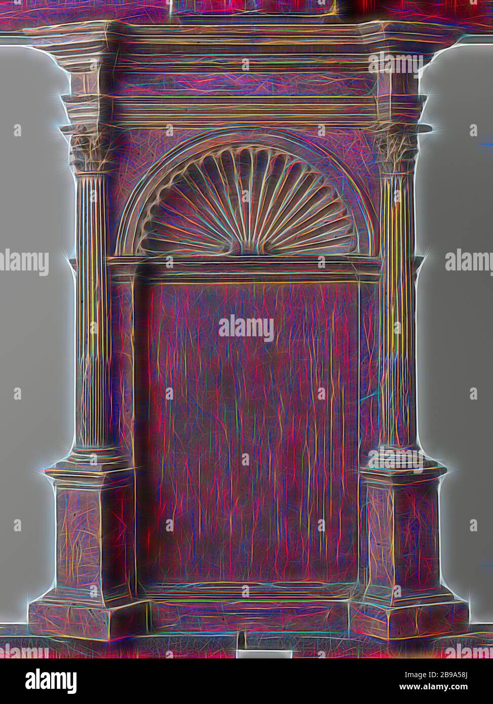 Paneling, with Corinthian columns placed on corner piedstals, with an ...