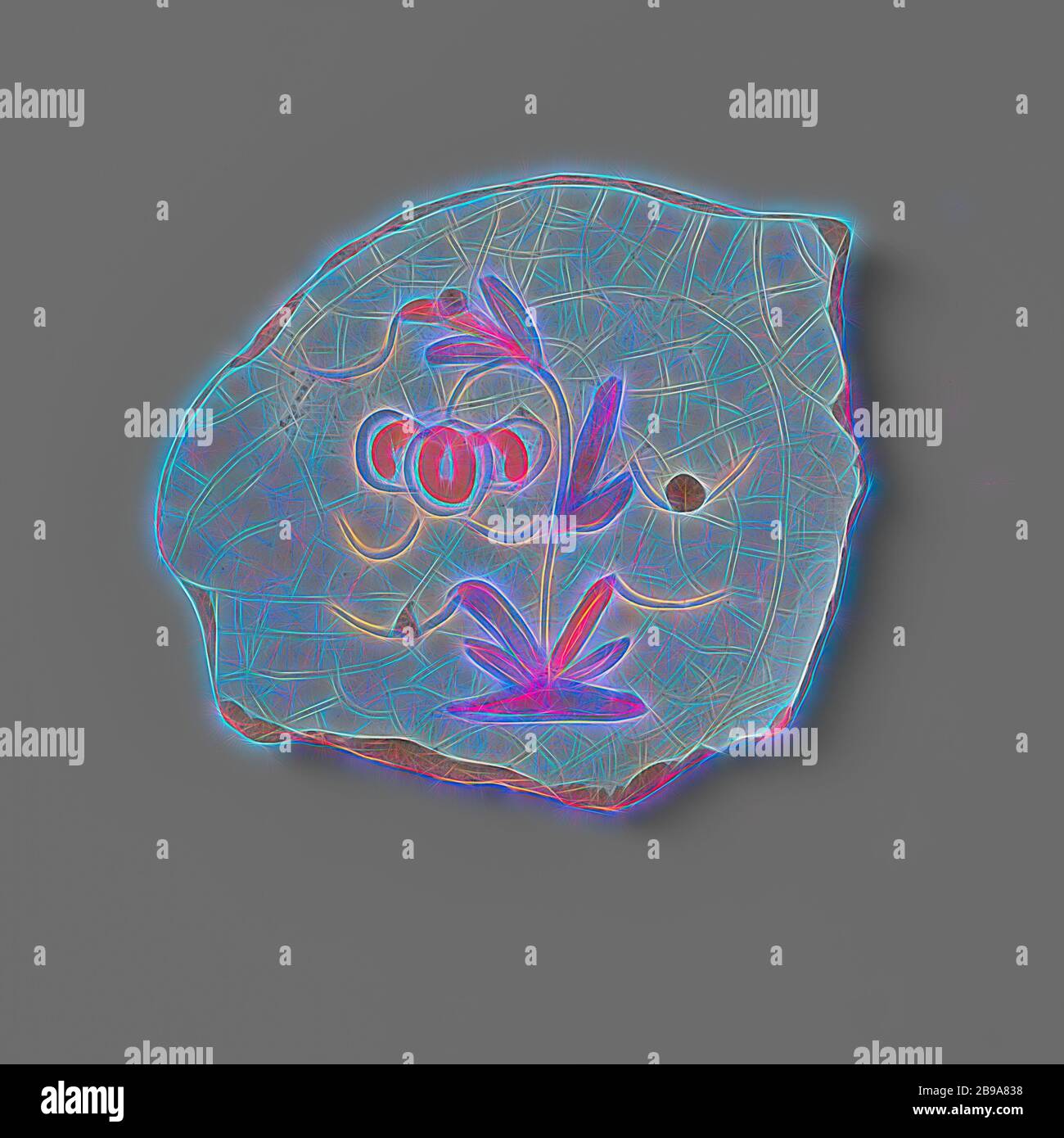 Pottery shrapnel with cattle-colored drawing of a flower, anonymous ...