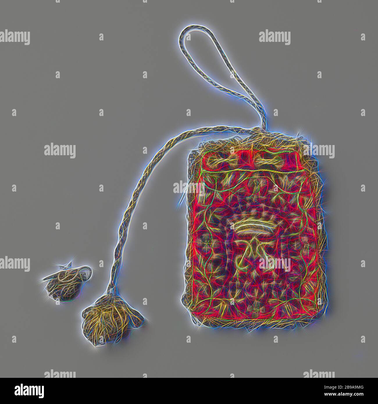 Pouch of wine-red velvet, embroidered in gold thread with flower ...