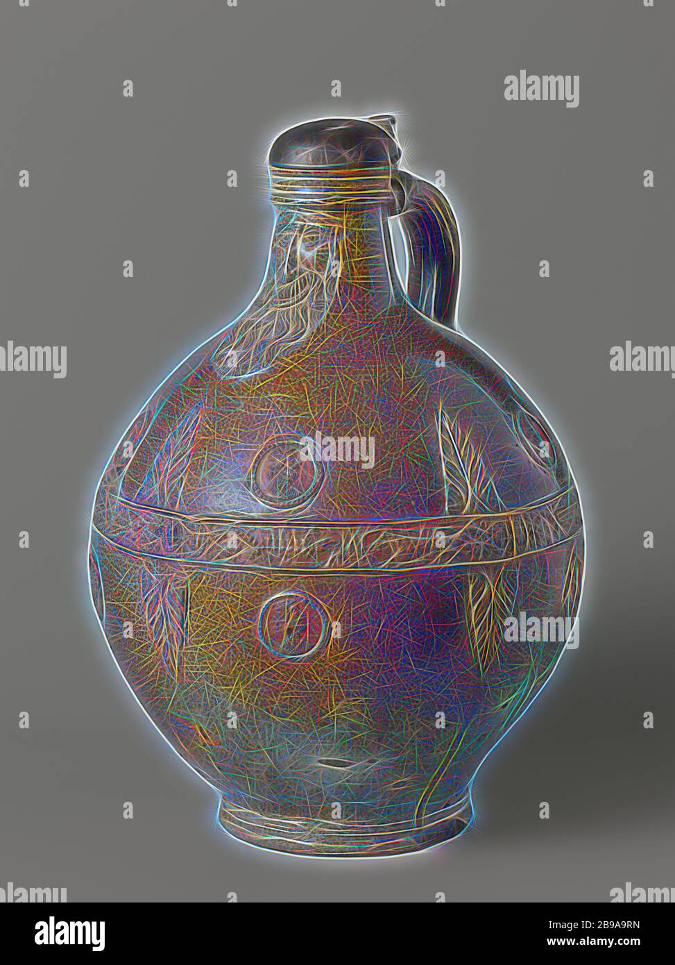 Jug (Bartmann jug) with portraits, leaves and an ornamental border, Jug ...