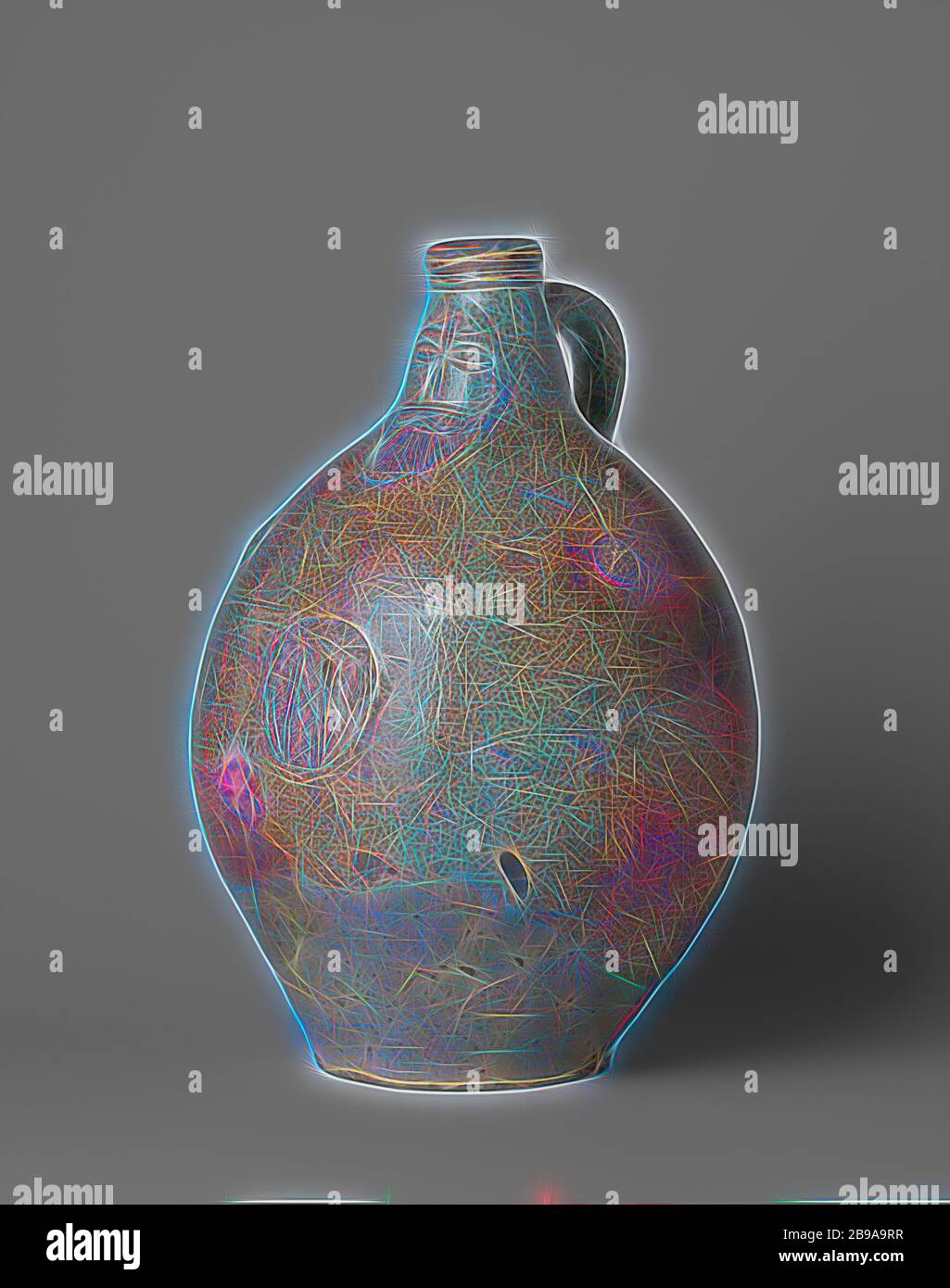 Jug (Bartmann jug) with the coat of arms of Amsterdam and roundels, Jug (beard man's jug) of ...