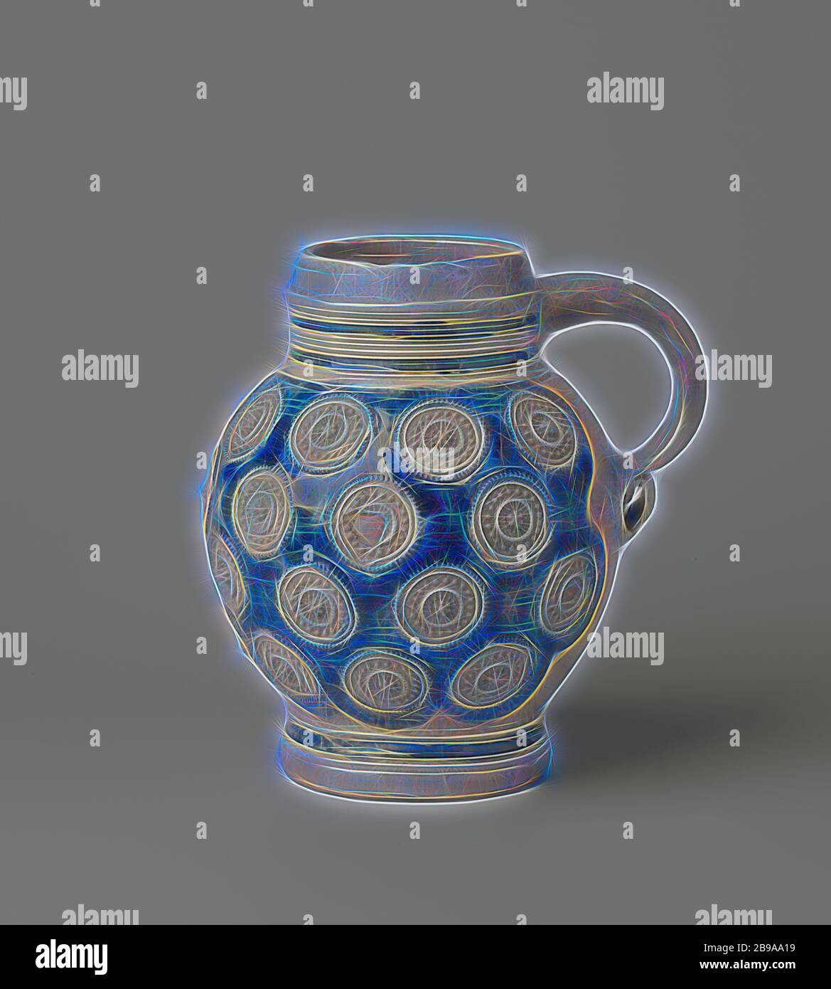 Jug with medallions, Stoneware jug on high feet with an egg-shaped ...