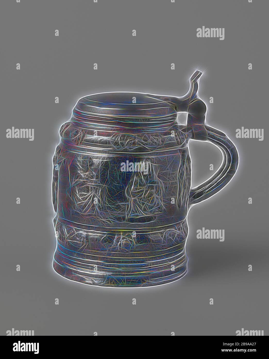 Tankard with Christian scenes, Beer mug made of stoneware on a slightly ...