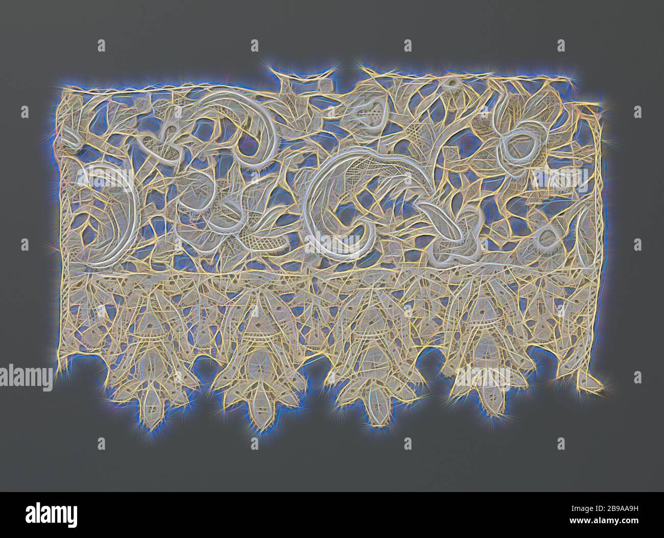 Cuff of needle lace with hanging points of bobbin lace, Cuff of natural ...