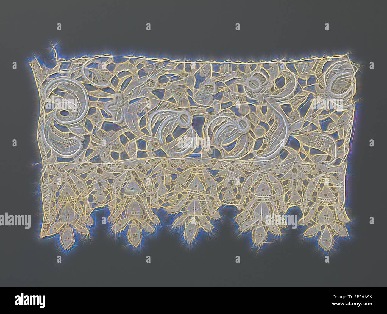 Cuff of needle lace with hanging points of bobbin lace, Cuff of natural ...