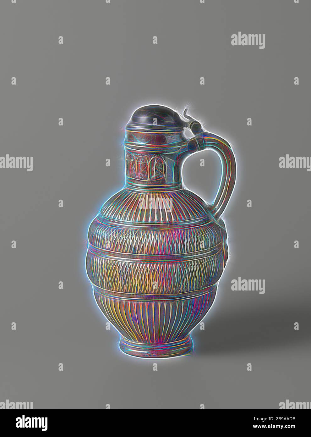 Jug with chip carving and fluting, Jar of stoneware on a stand ring ...