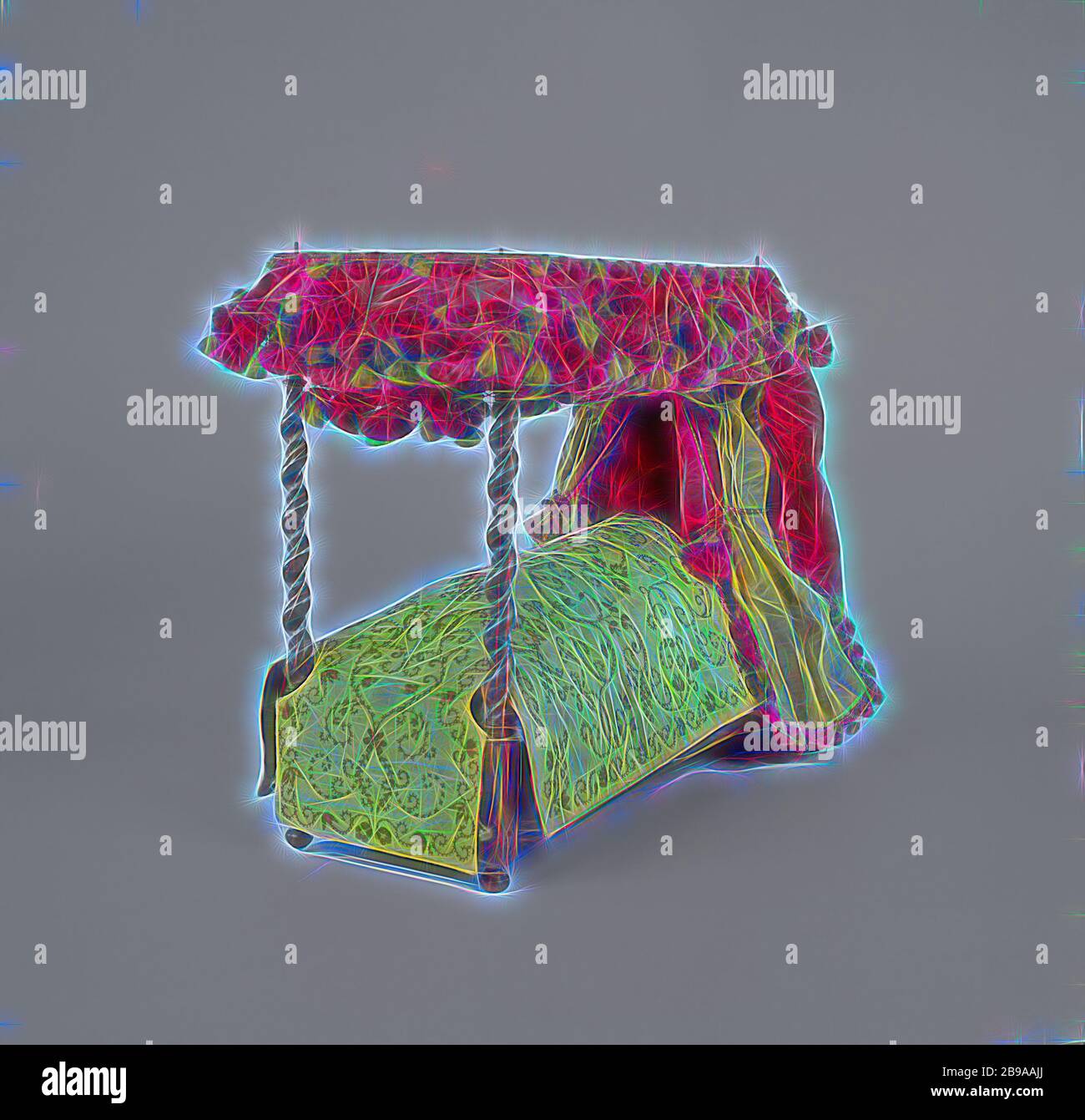 Canopy bed made of walnut, fully rigged with curtains and falls from ...