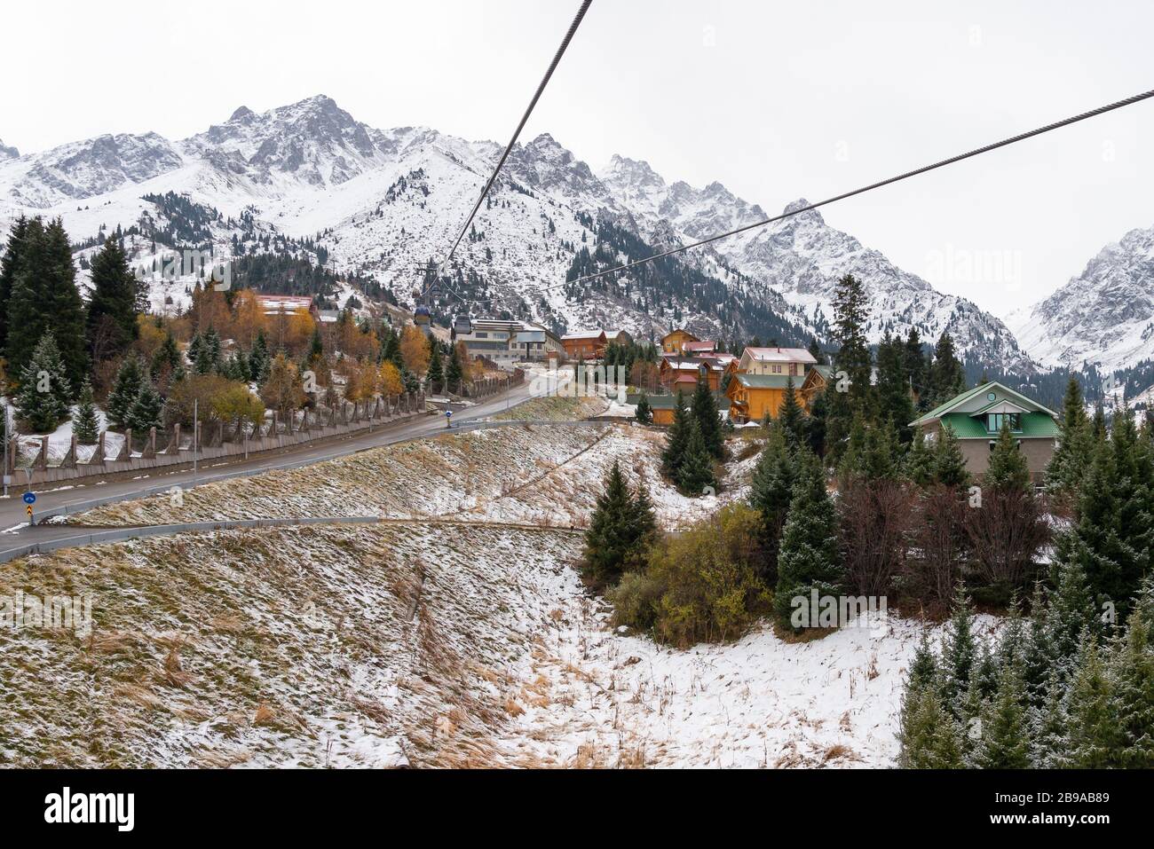 Ski mountain resort near Shymbulak peak covered in snow. Popular ...