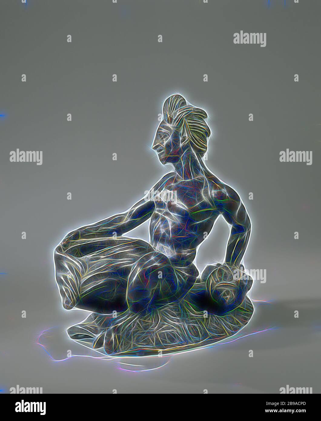 Satyr sitting on a tortoise shell, inkwell. He is sitting with his left ...