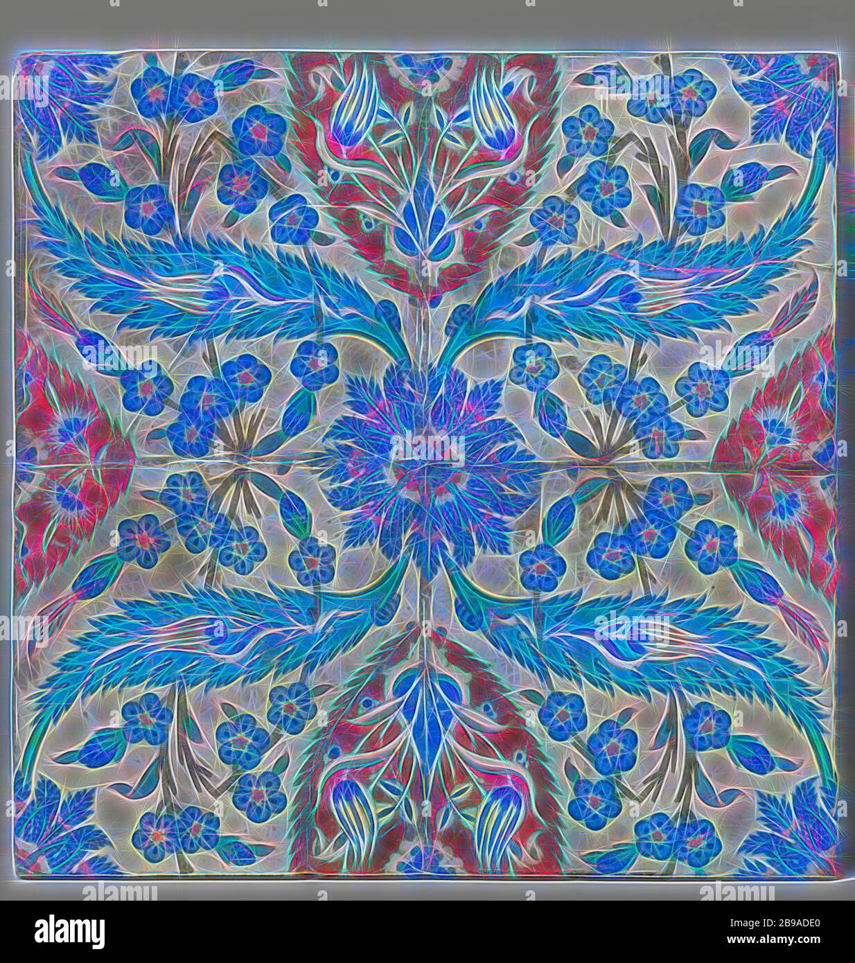 Tile panel of four tiles decorated with a coherent pattern of palmettes ...