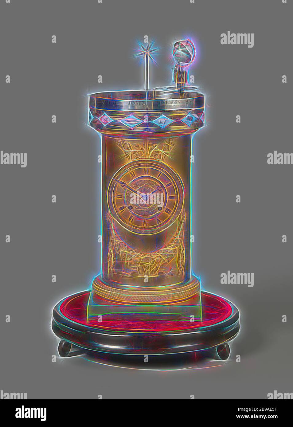 Planetarium clock in the shape of a tower on a square base with ...