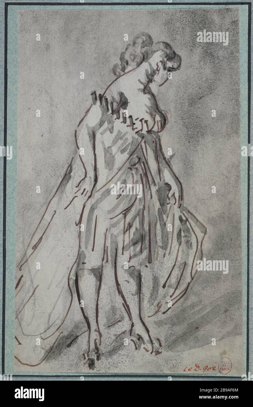 Study of a Woman Length, low-cut dress and tucked Constantin Ernest ...