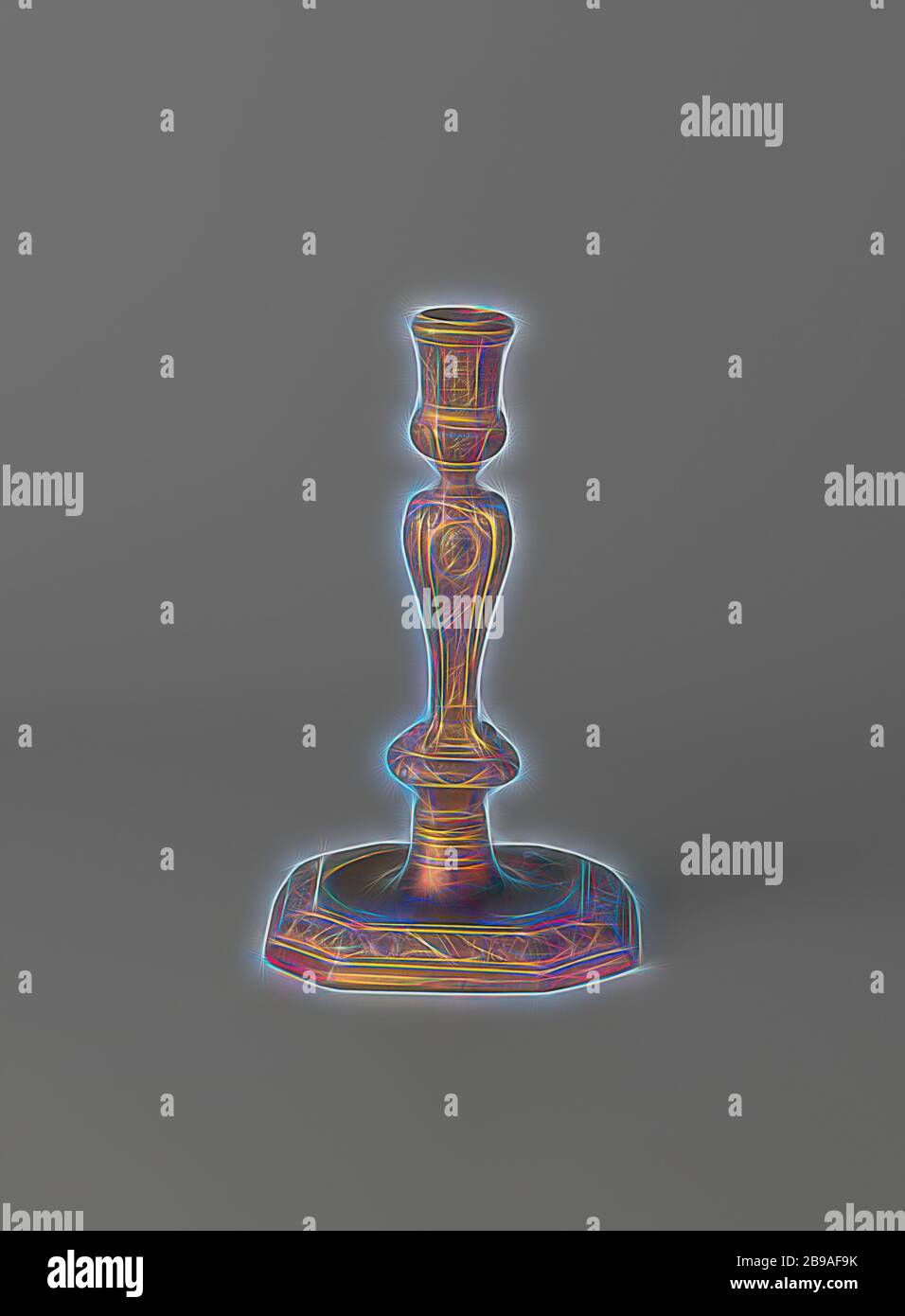 Candlestick of bronze on a square base with, among other things ...