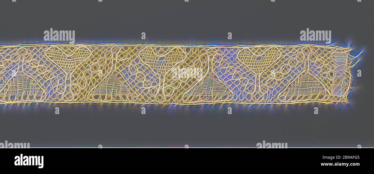 Strip of bobbin lace with heart-shaped and triangular flower between ...