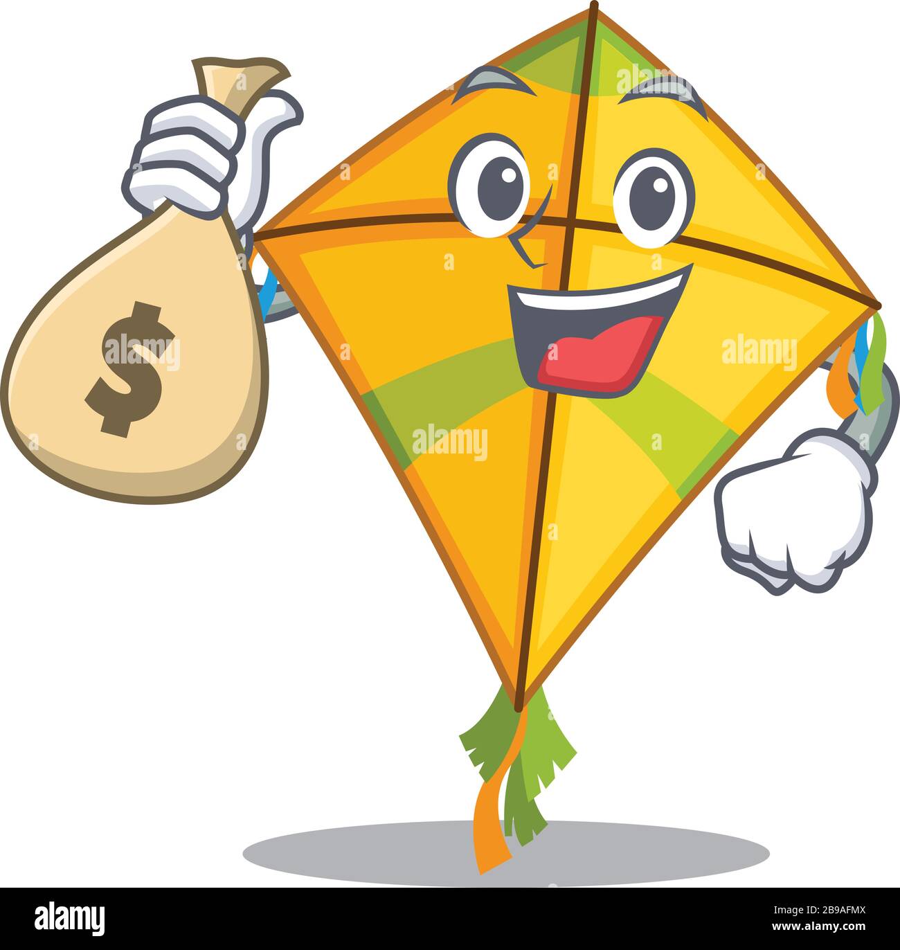 Smiley rich kite cartoon character bring money bags Stock Vector Image ...
