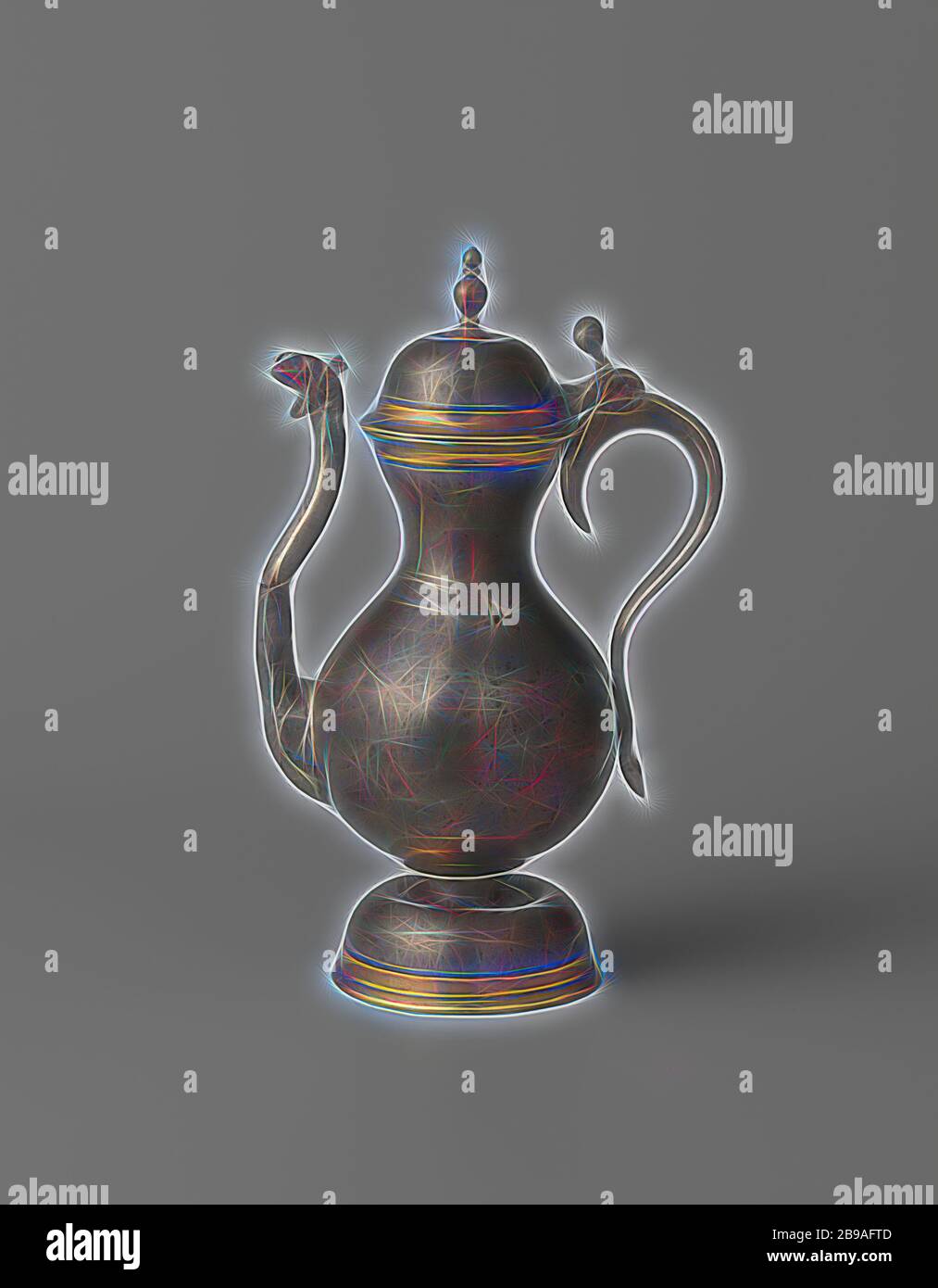 Tin jug with copper frame, Tin jug. The high base with copper frame on ...