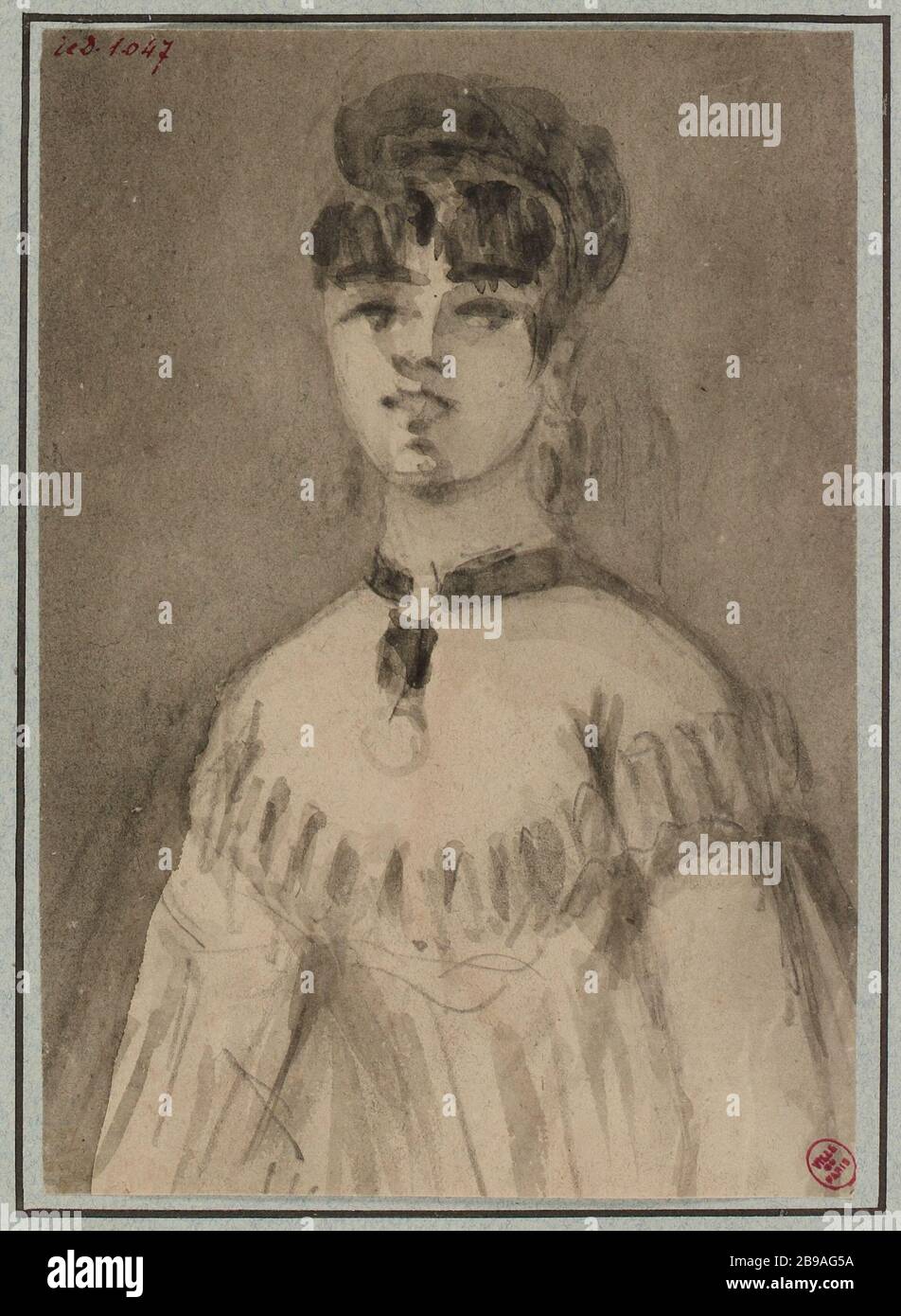 Study of a Woman to the waist, ribbon necklace, front view Stock Photo ...