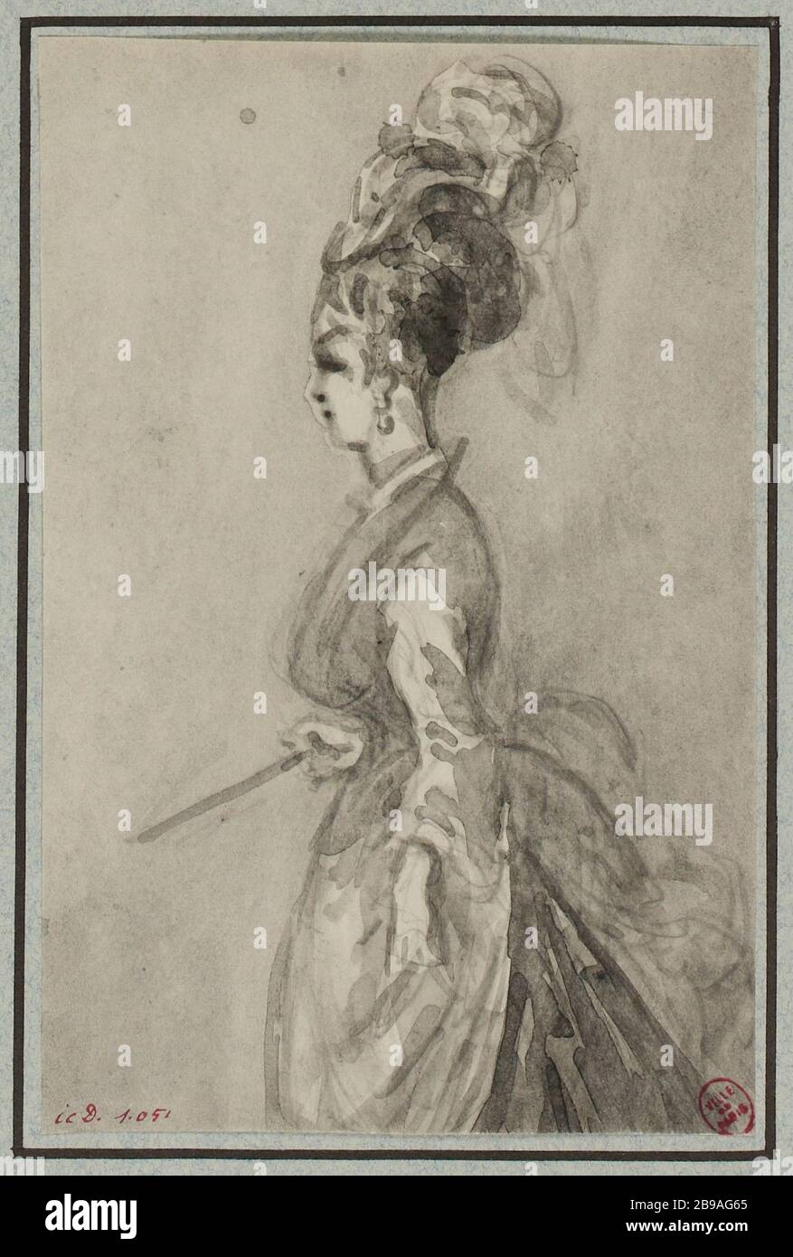 Study of a Woman to the waist, in the city dress, profile left Stock ...