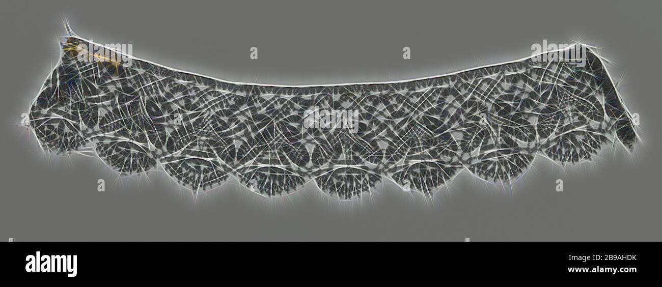 Strip of bobbin lace with upright triangular leaf and hanging fan ...