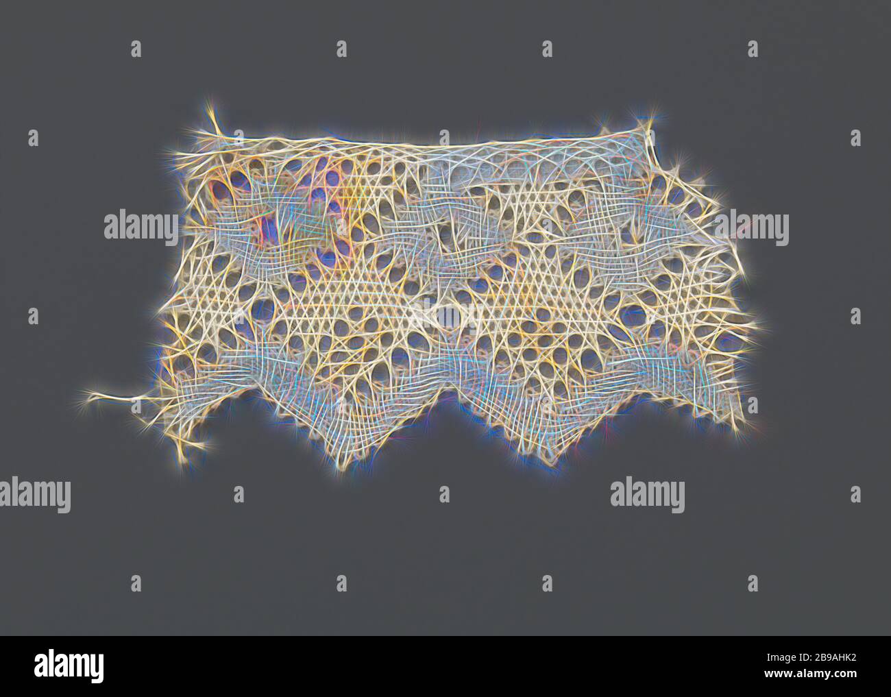 Bobbin lace strip with a row of diamonds and a wavy scalloped edge ...