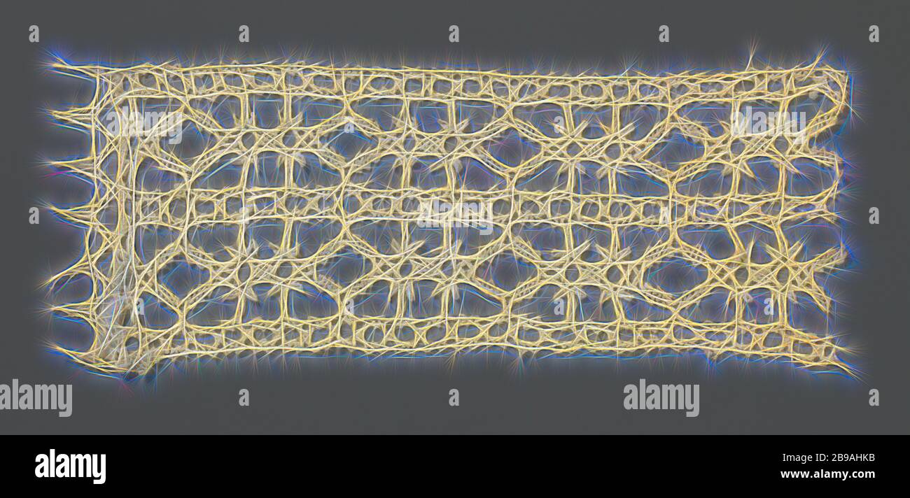 Strip of spool lace with a reticella pattern of diamonds and stars ...