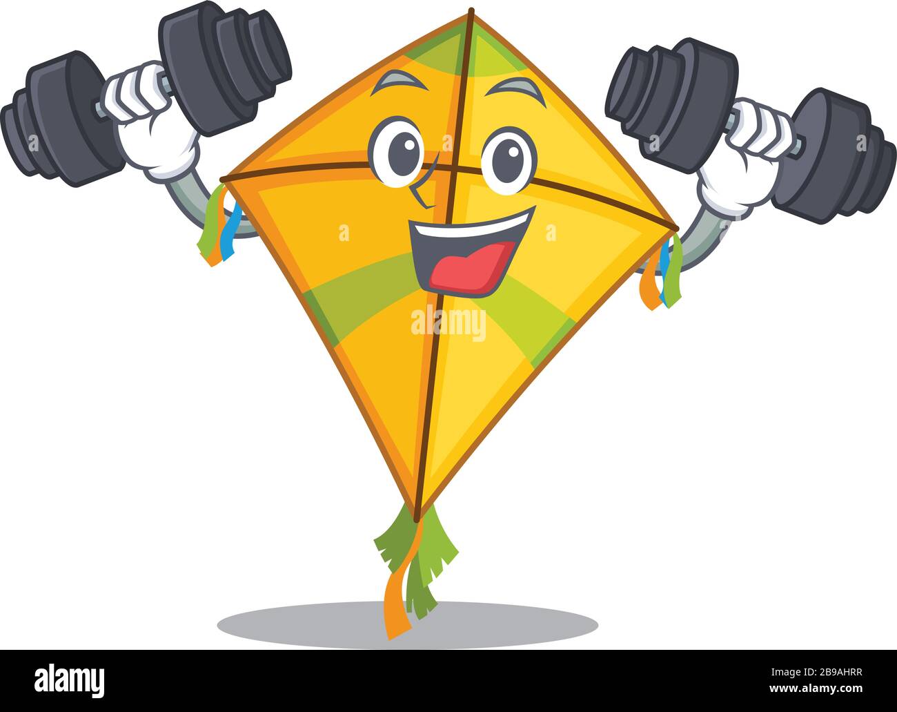 Smiley Fitness exercise kite cartoon character raising barbells Stock ...