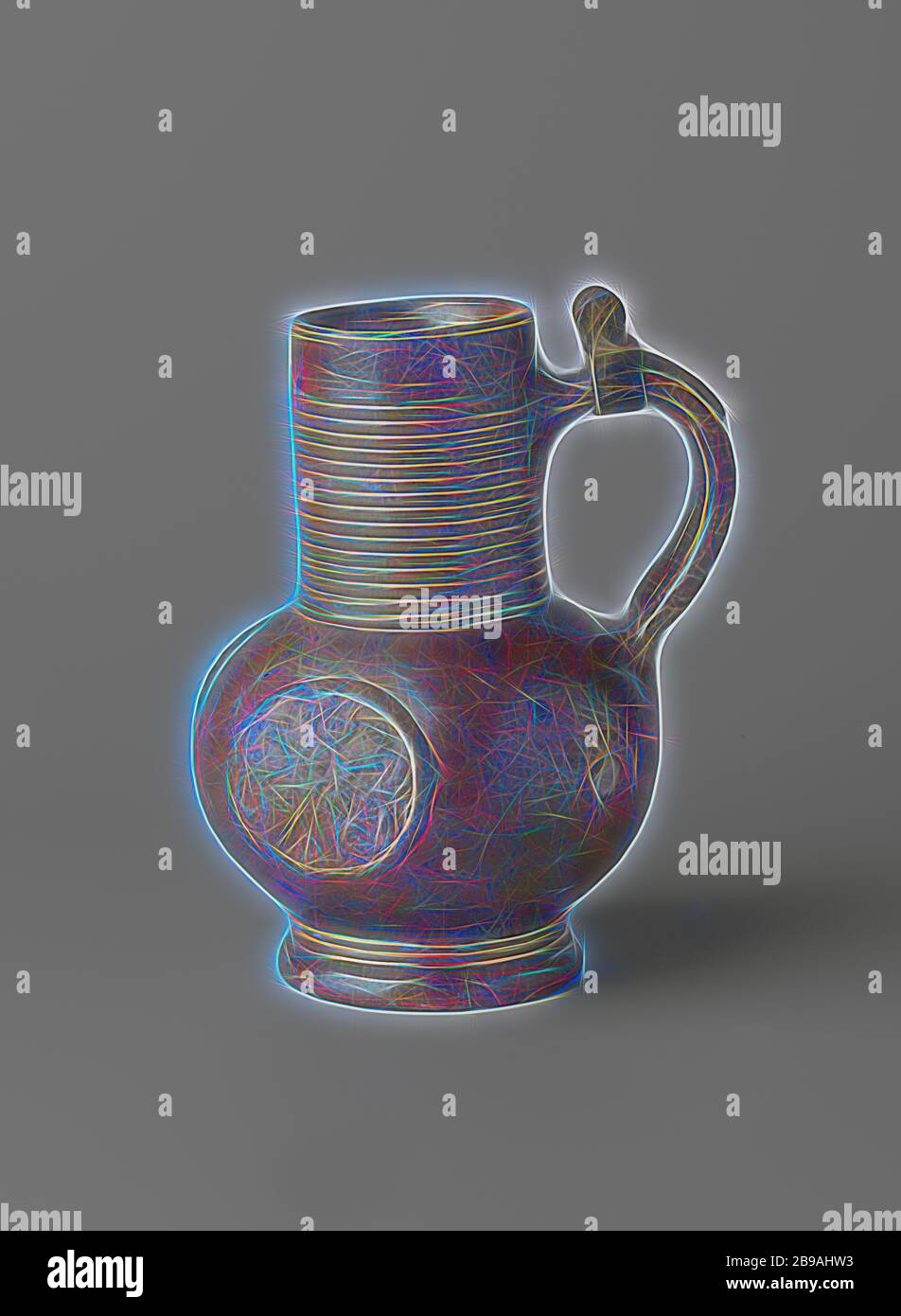 Jug with coat of arms and ribbed neck, Stoneware jug on stand ring with ...