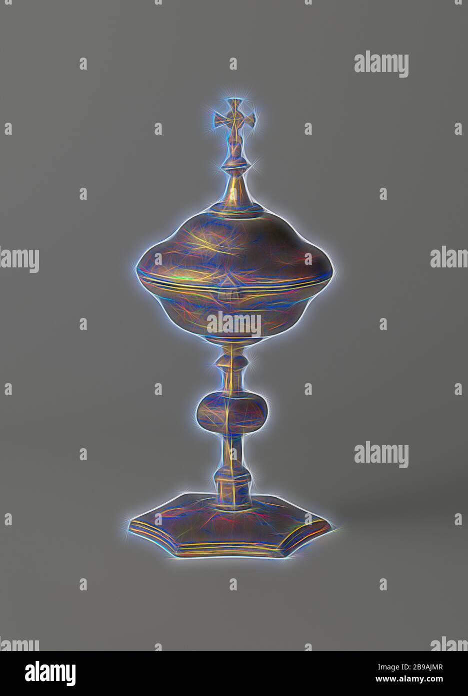 Ciborium with round, curved lid, crowned by a cross. The object ...