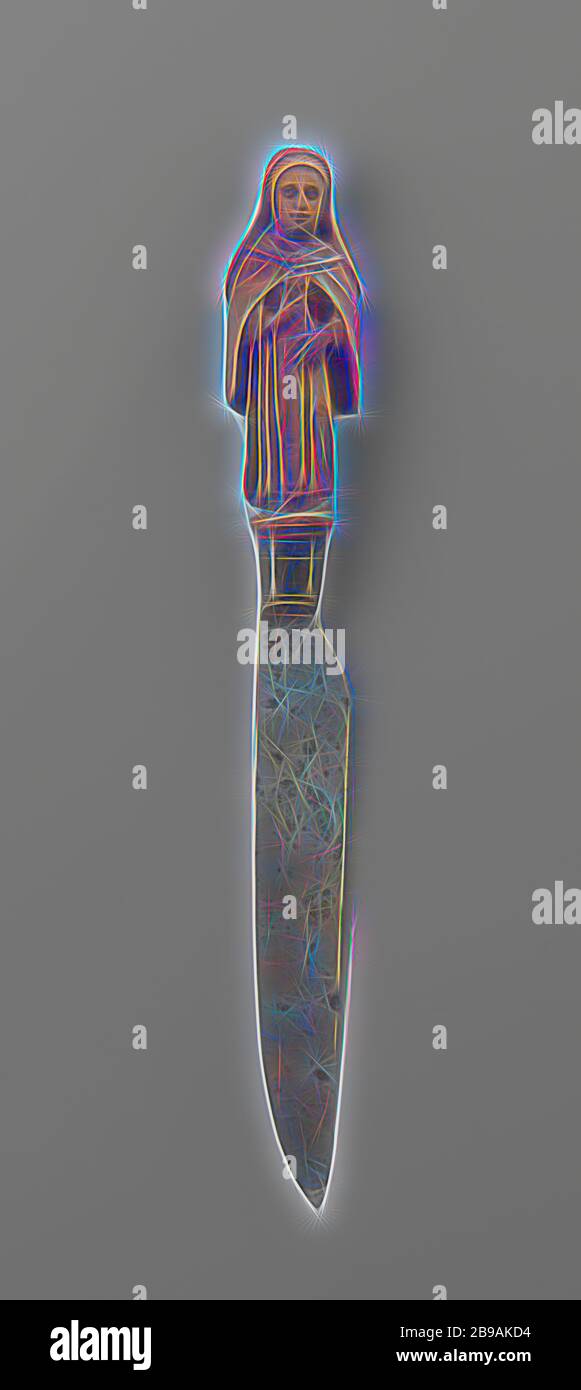 Knife with a handle in the shape of a nun, The nun holds a flaming ...