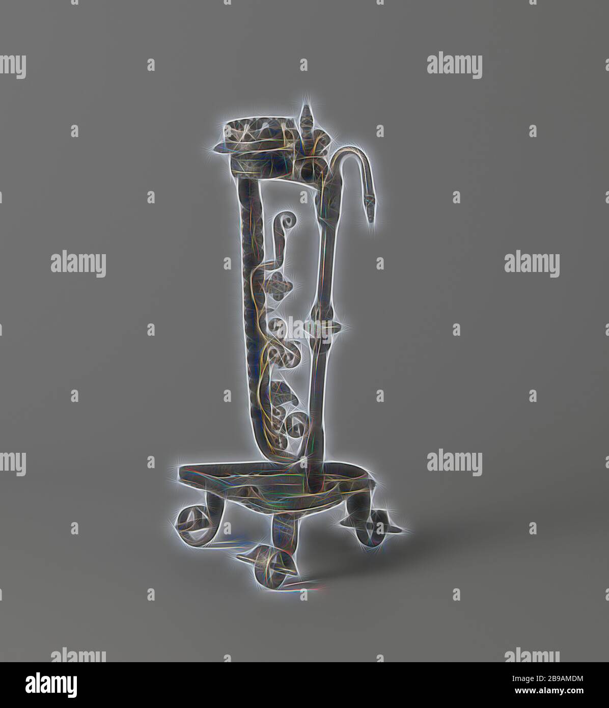 Candlestick with spring mechanism, Wrought iron candlestick on three ...