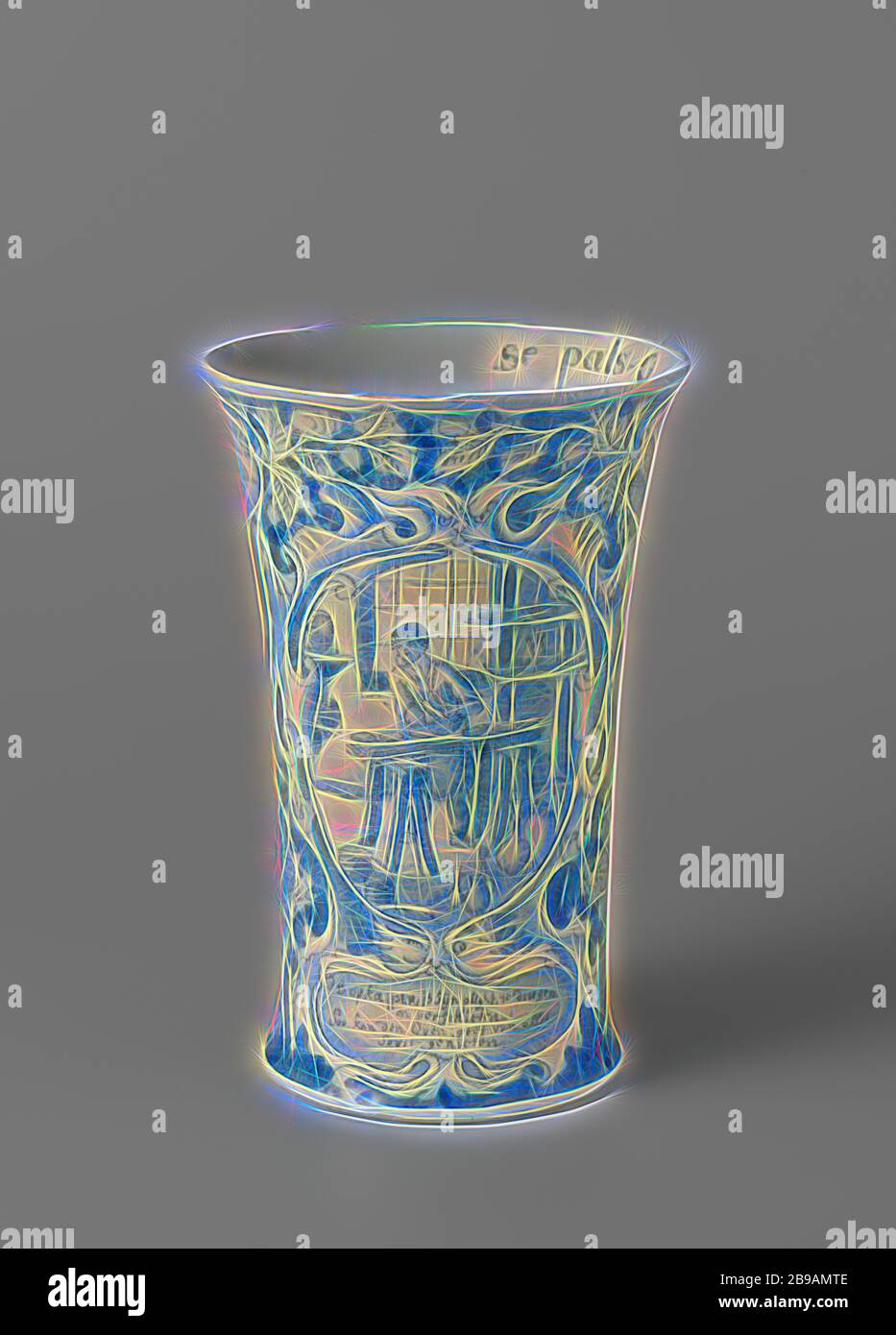 Beaker Vase, Faience beaker vase, painted in blue with cartouches in ...