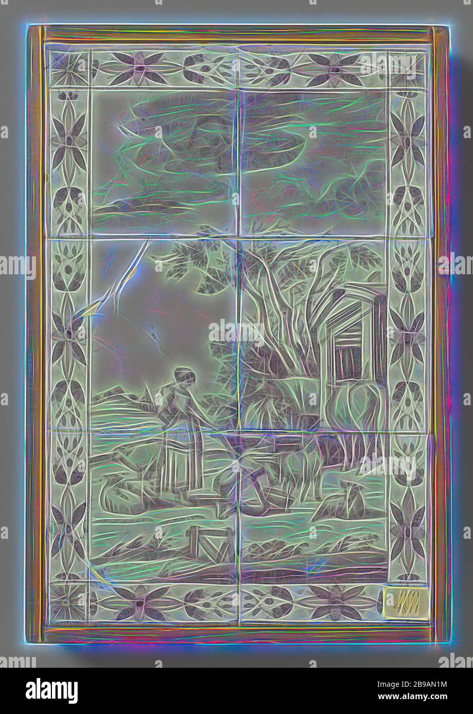 Farm, Tile panel of 6 tiles (3 x 2) with a purple painted ...