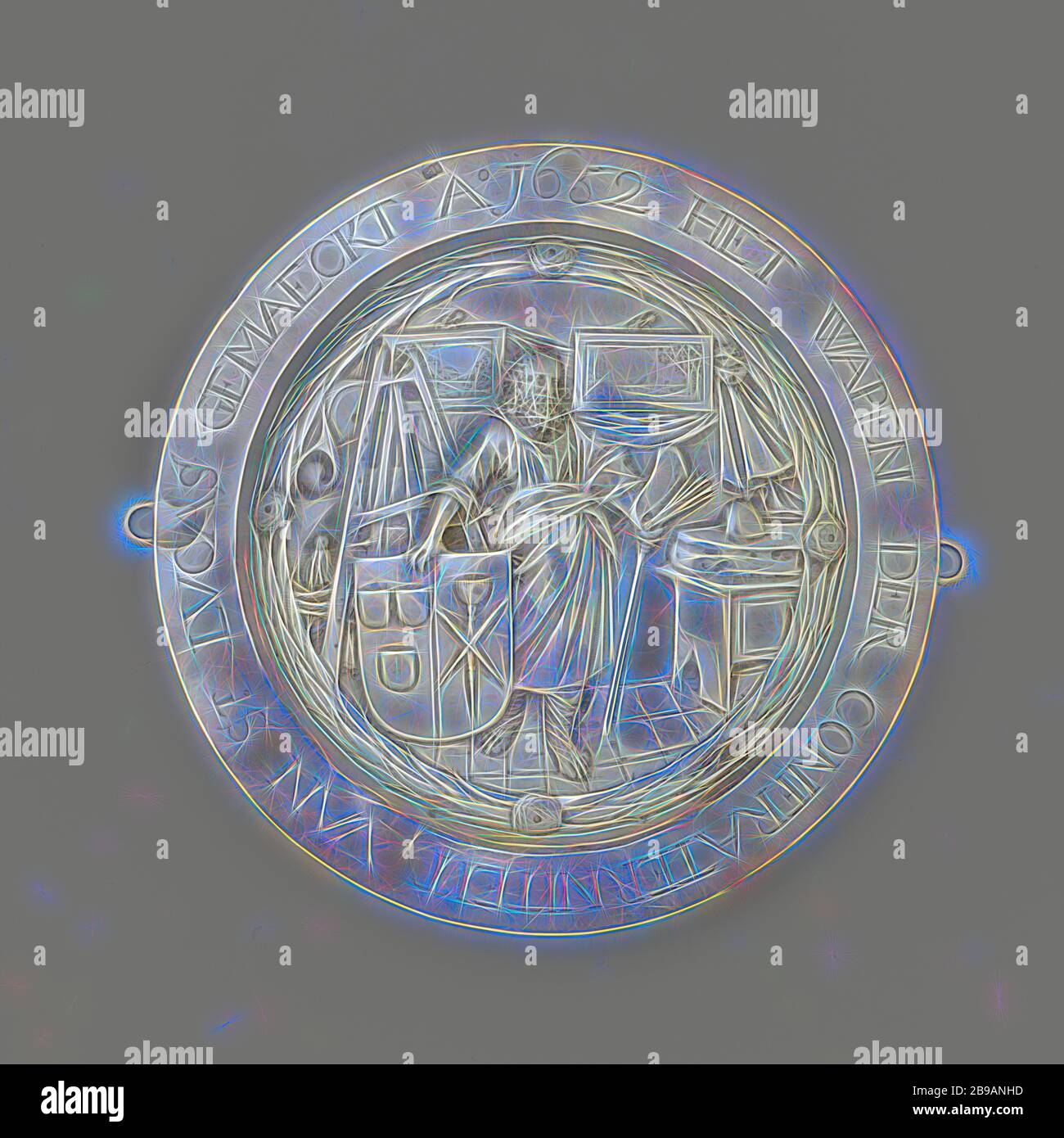 St. Lucas guild, Round shield of silver, of a St. Lucas guild. Driven ...