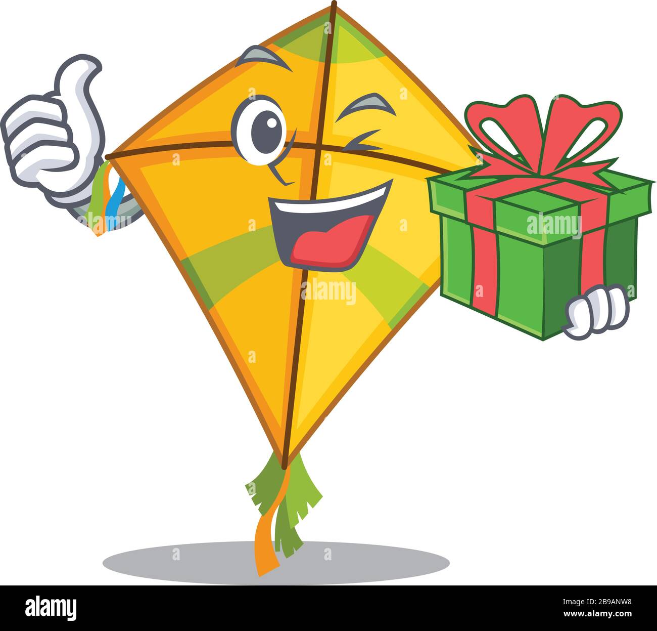 Smiley kite cartoon character having a gift box Stock Vector Image ...