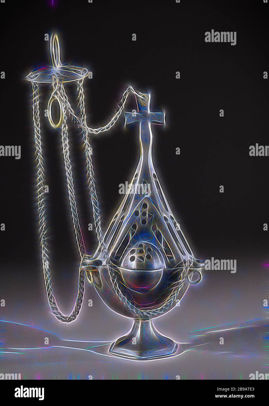 Censer on chain, with polygonal and tapered lid, crowned by a cross ...