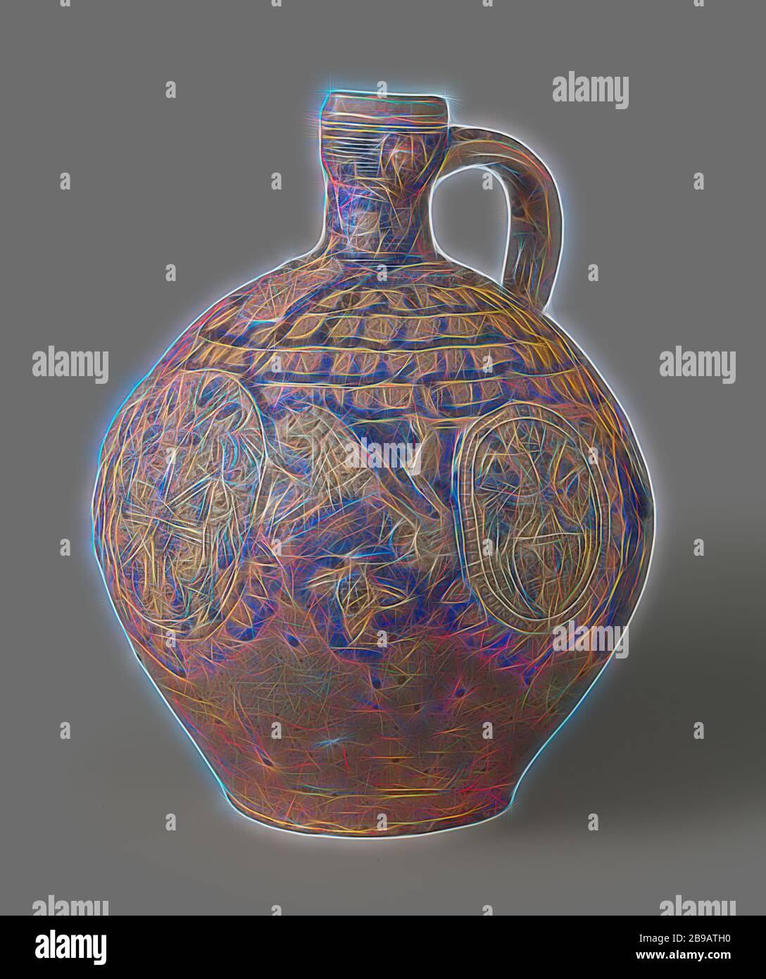 Jug with coats of arms, lions and ornamental borders, Stoneware jug on ...