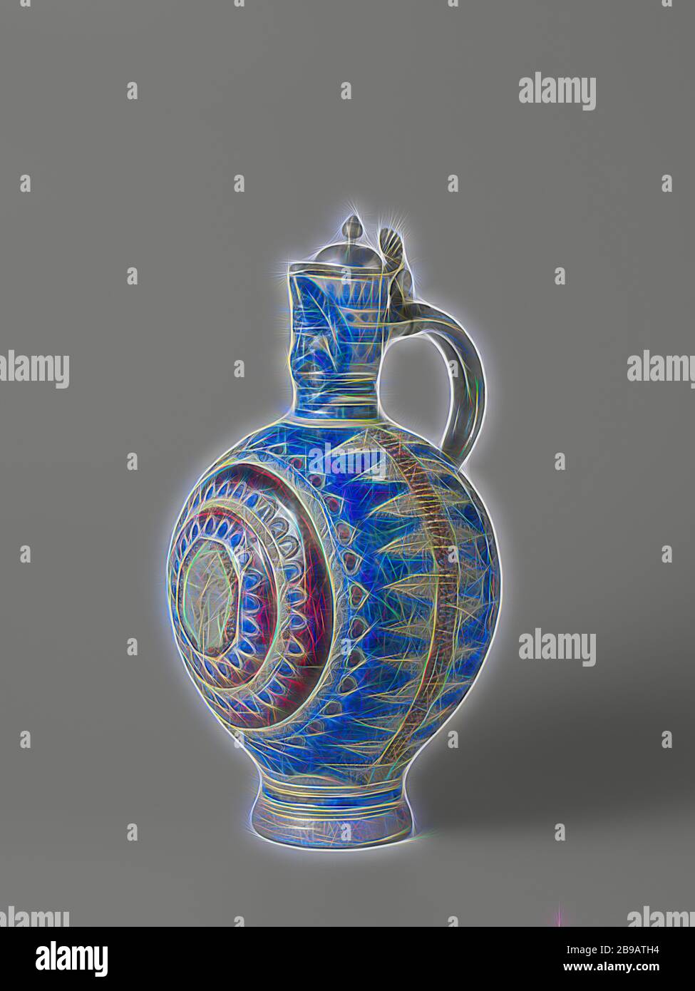 Jug with a coat of arms among concentric circles, Pottery made of ...