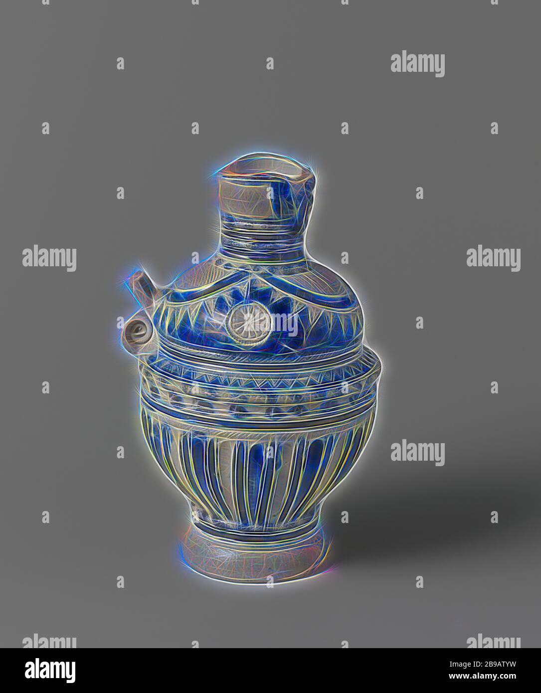 Fragment of a jug with ornamental borders, flowers and a lion's head ...