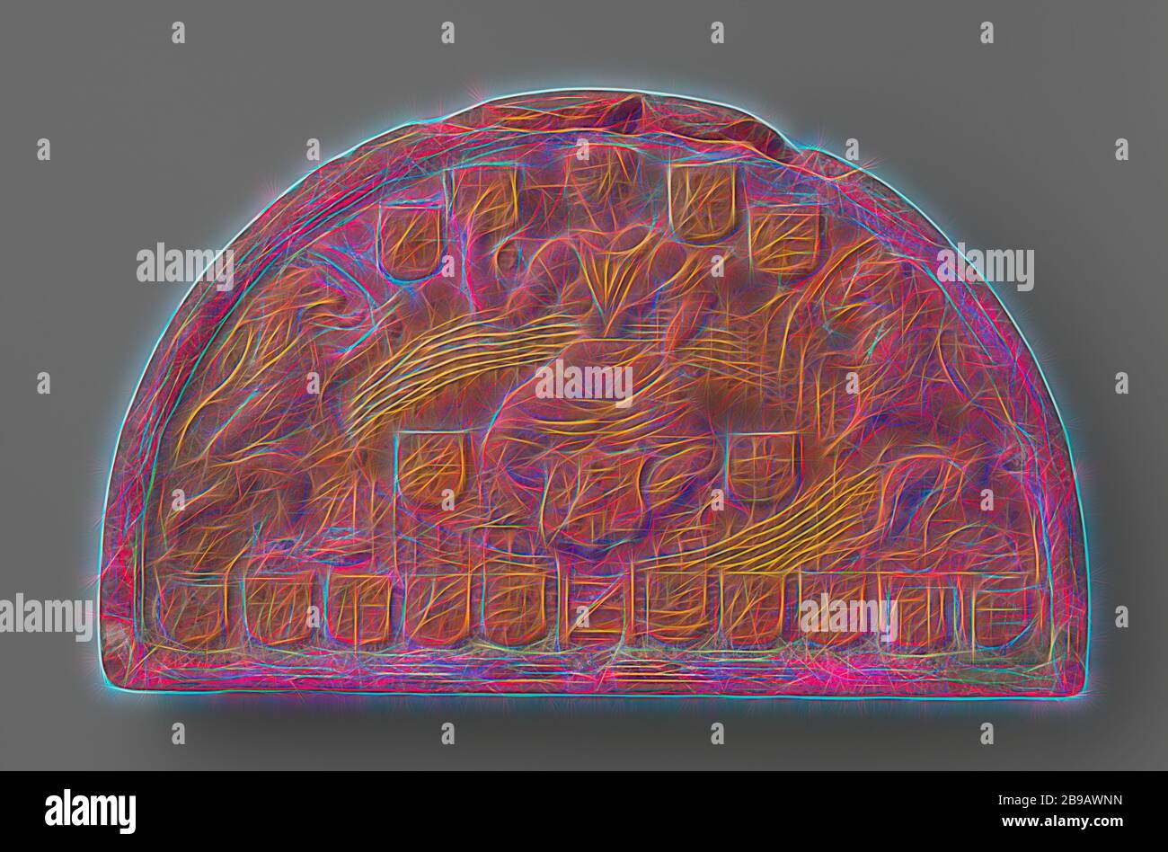 Fireplace capstone representation of the Dutch virgin and the weapons ...
