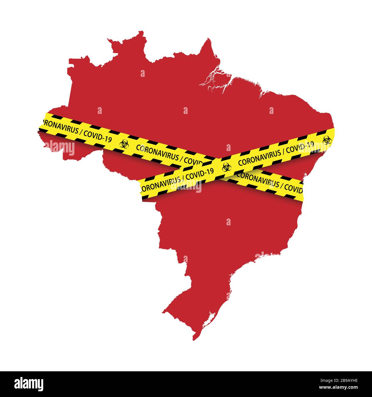 Map of Brazil with warning quarantine yellow tape. Danger coronavirus ...