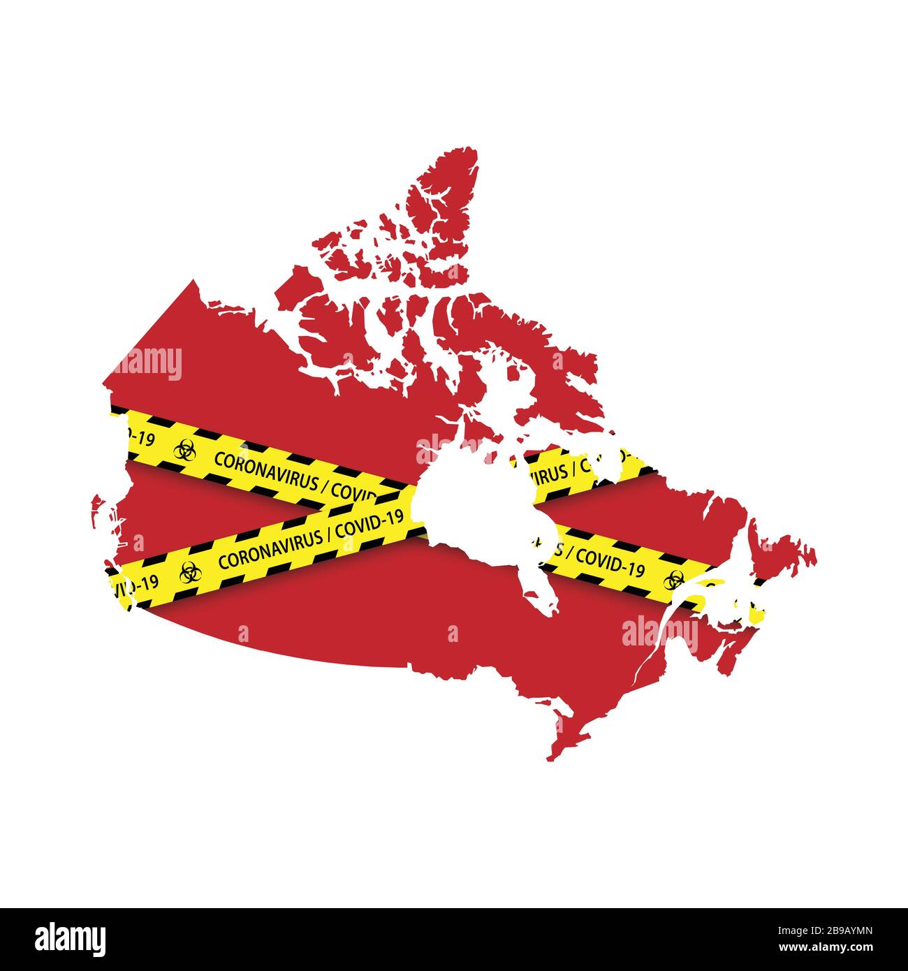 Map of Canada with warning quarantine yellow tape. Danger coronavirus ...