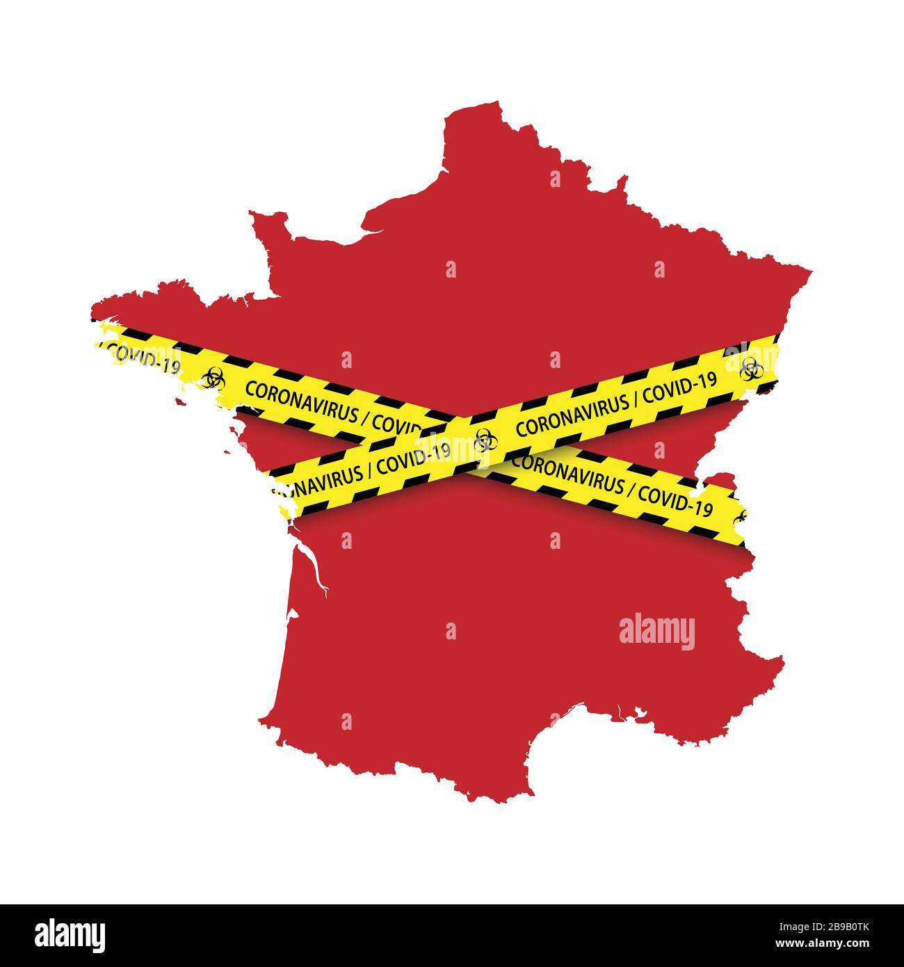 Map of France with warning quarantine yellow tape. Danger coronavirus ...